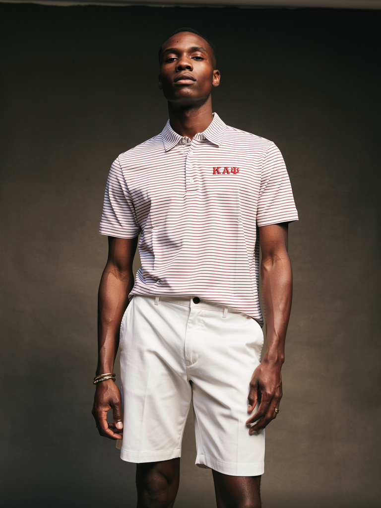 Kappa Alpha Psi Polo Shirt - Stylish White and Crimson Stripe Sleeves ...