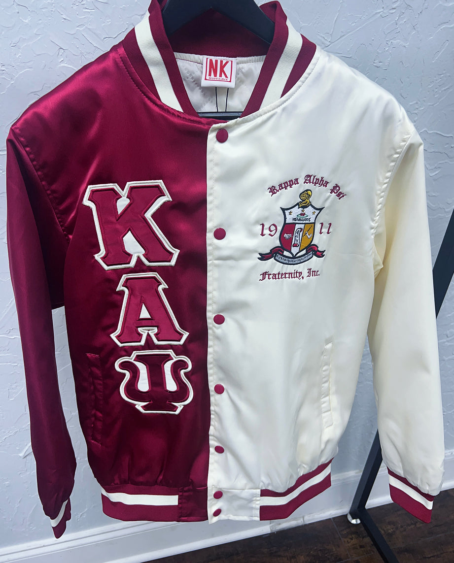 Kappa Alpha Psi Satin Embroidery Baseball Jacket - Cream / Crimson By ...