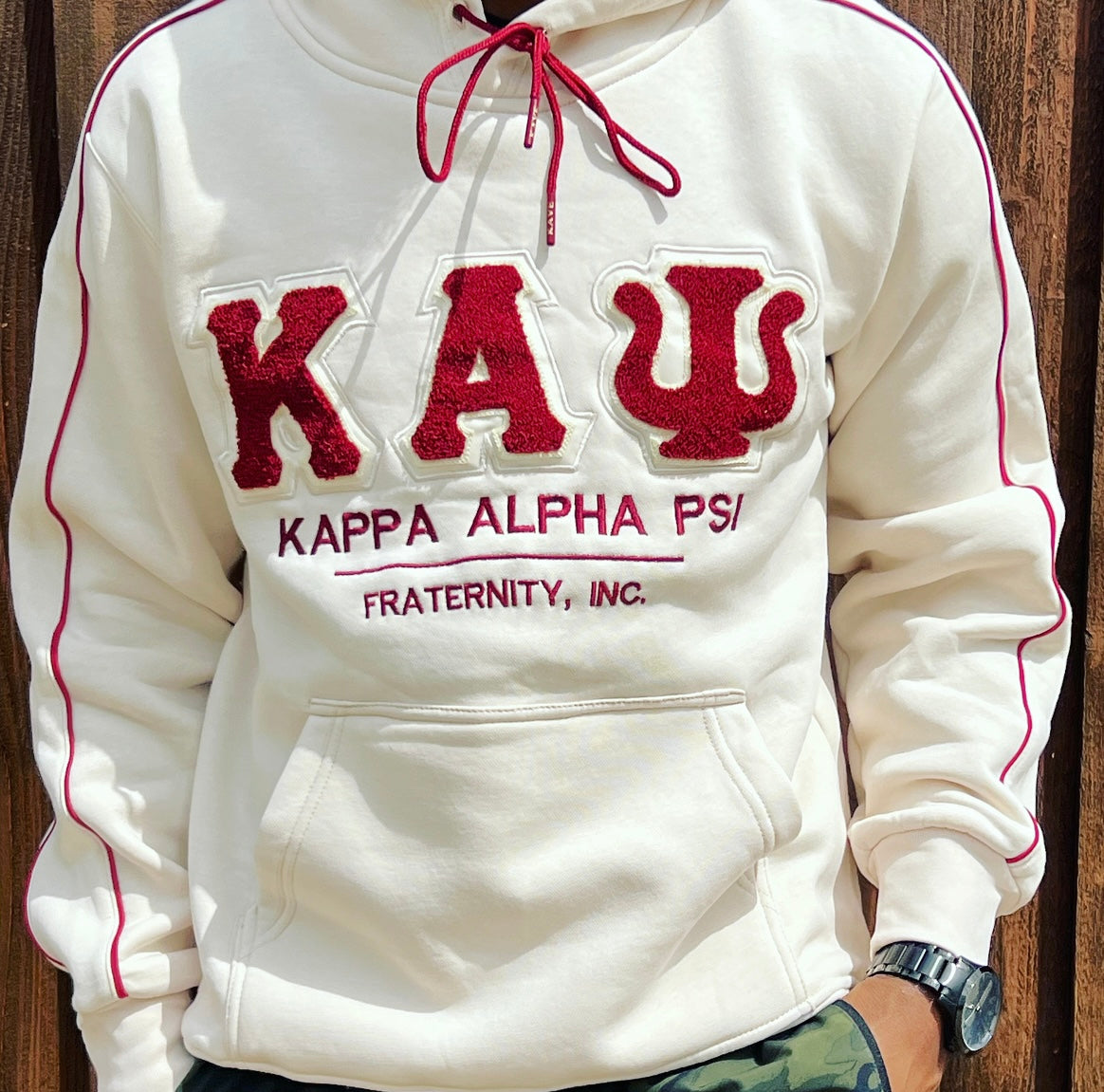 Kappa Alpha Psi Exklusive Chenille Embroidery Hoodie - Cream / Crimson – Nupekave